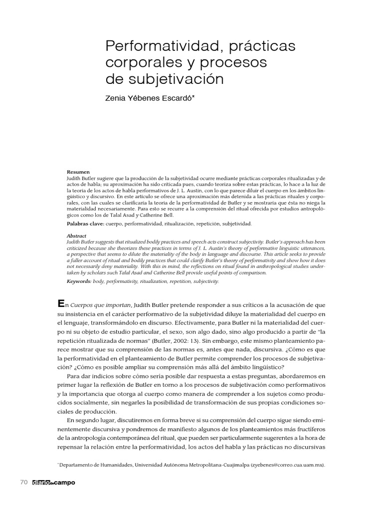 Performatividad Practicas Corporales y P | PDF | Rituales | Ideologías