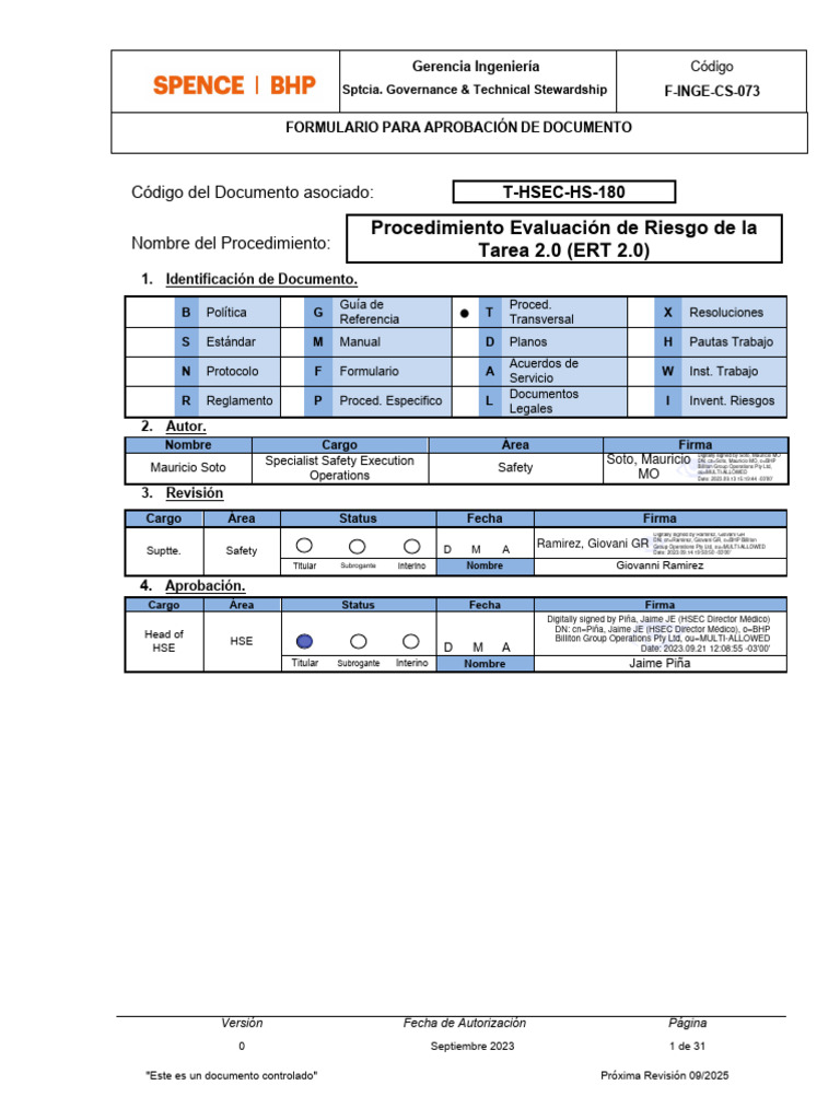 Procedimiento ERT 2.0 en Minera Spence | PDF | Guante | Herramientas