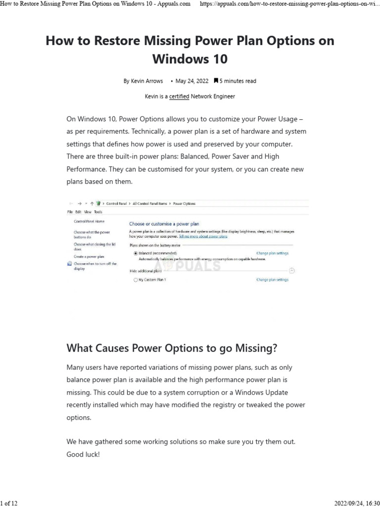 Restore Missing Power Plans in Windows 10 | PDF | Windows Registry ...
