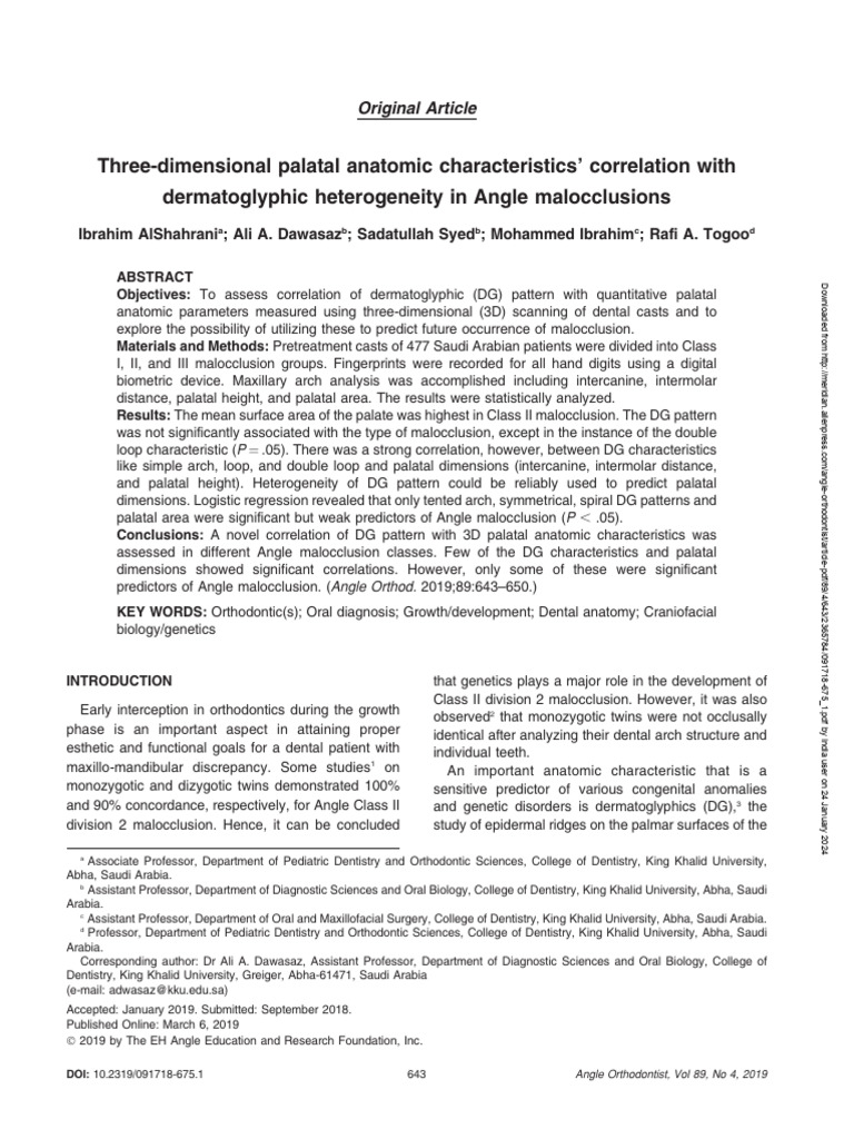 Dermatoglyphics | PDF | Orthodontics | Fingerprint