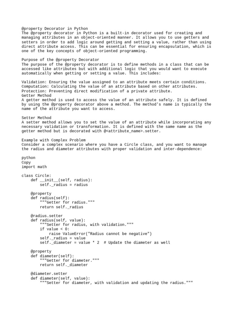 @properety Decorator | PDF | Method (Computer Programming) | Systems Architecture