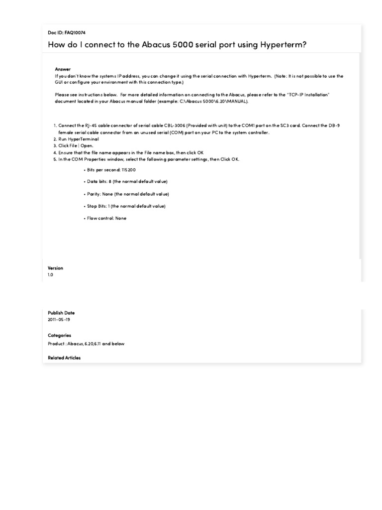 How Do I Connect To The Abacus 5000 Serial Port Using Hyperterm | PDF