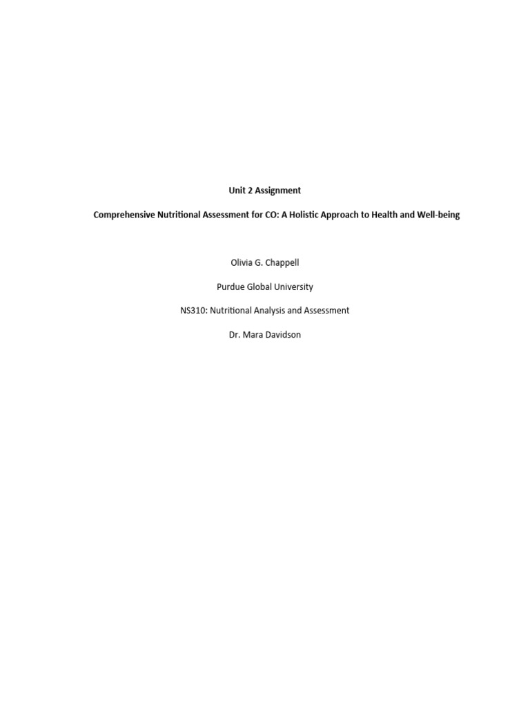 Unit 2 Assignment - Nutrition Assessment and Analysis | PDF | Nutrition ...