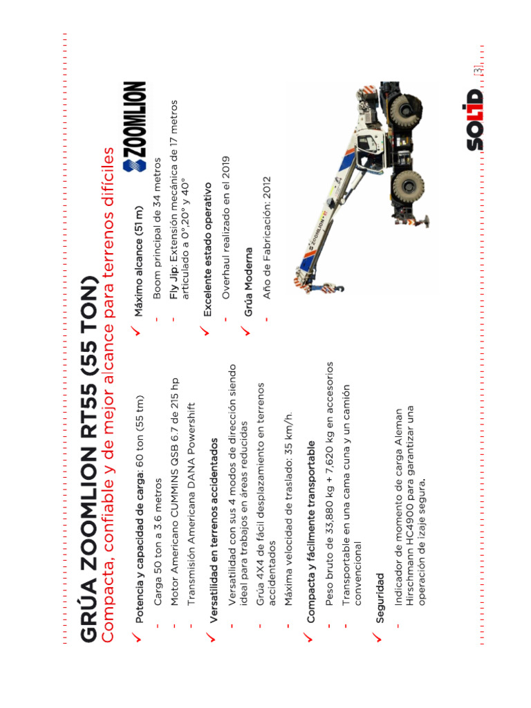 TABLA DE CARGA GRÚA ZOOMLION RT55 (55 TON) | PDF