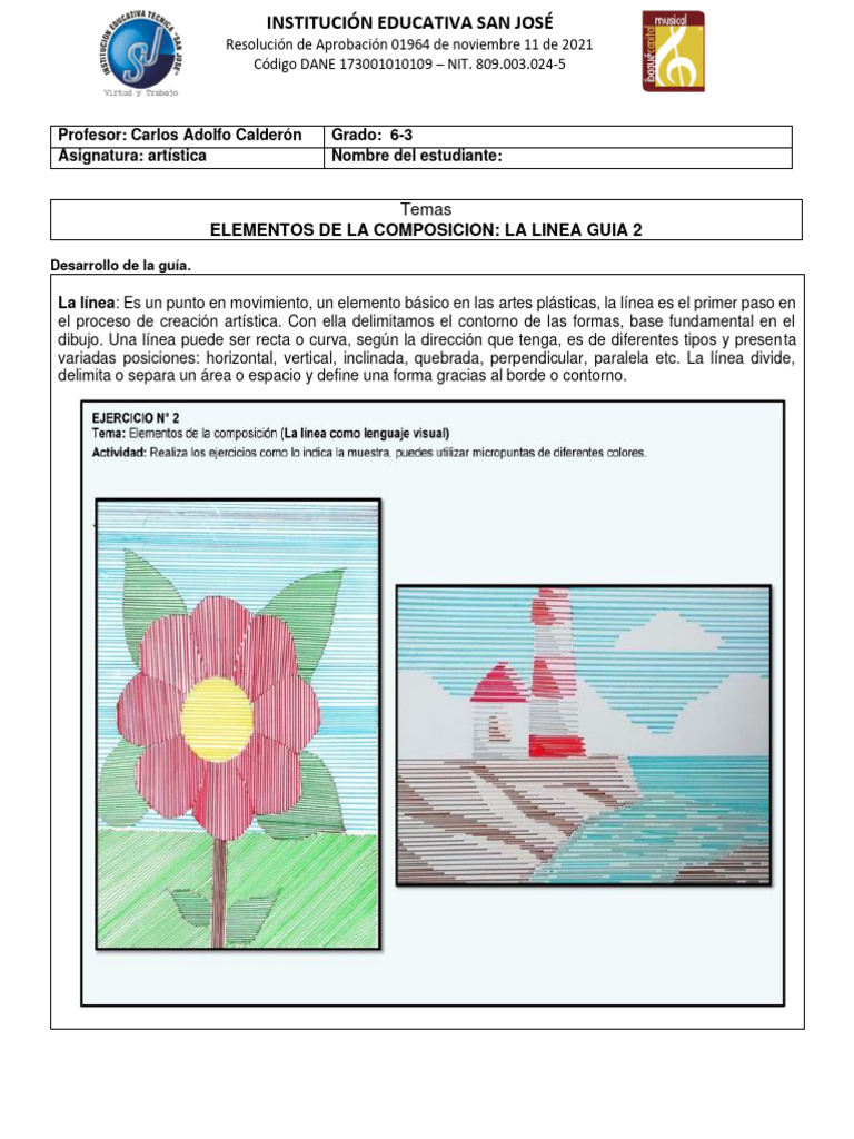 artistica 6-3 guia 2 LINEA- ELEMENTOS DE LA COMPOSICION | PDF