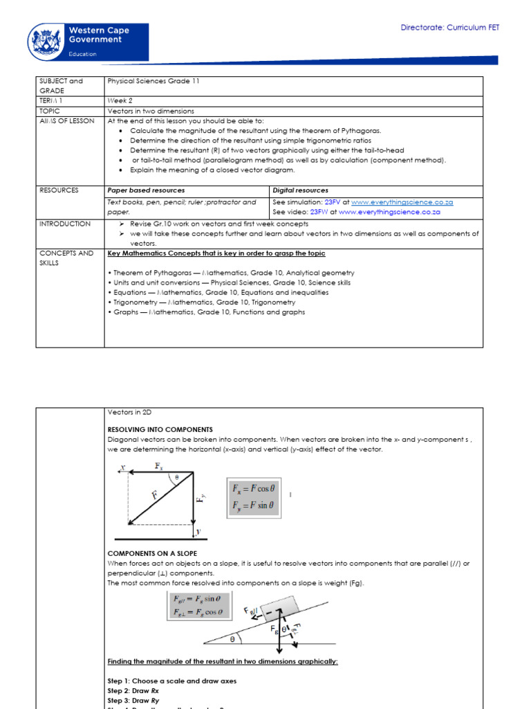 Grade 11 Physical Sciences: Vectors 2D | PDF | Euclidean Vector ...