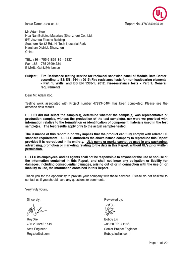 UL 60min 耐火测试报告 UL 60min test report | PDF | Thermocouple | Wall