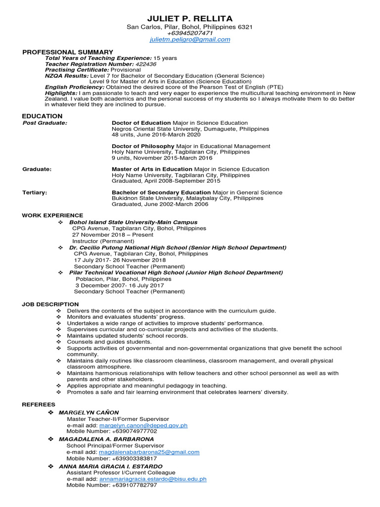 CV Juliet-Rellita | PDF | Teachers | Cognition
