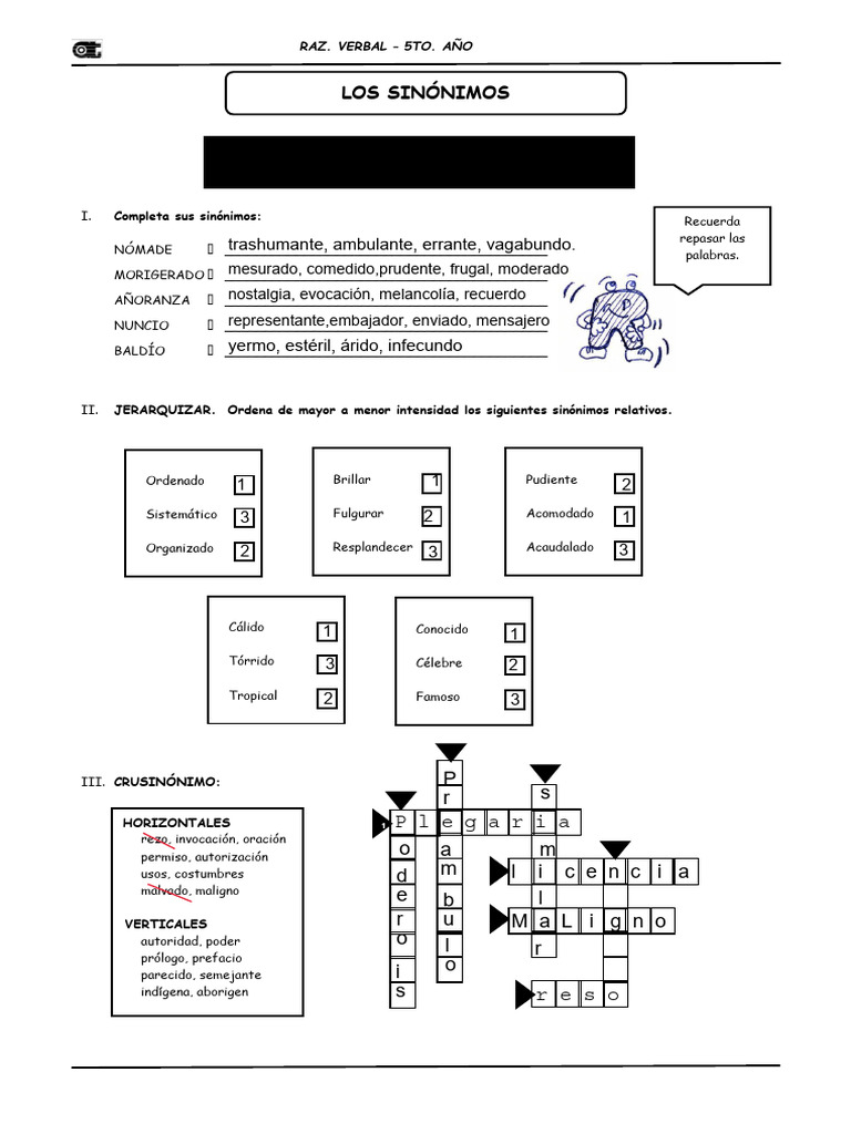 TEMA 3 - Los Sinónimos (Tarea) | PDF