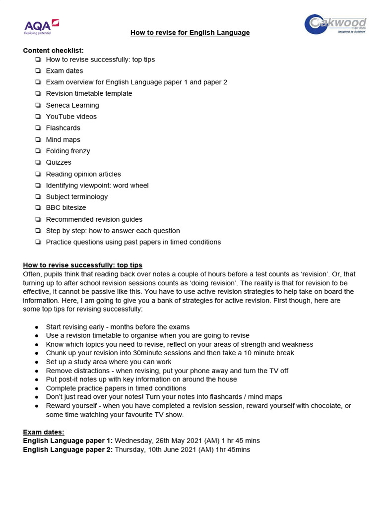 English Language Revision Guide | PDF | Flashcard | Linguistics