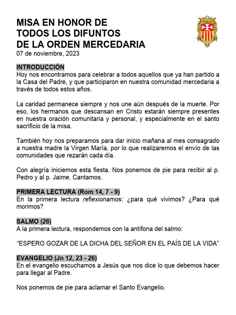Guión Misa Difuntos Merced 07 Nov 2023 | PDF