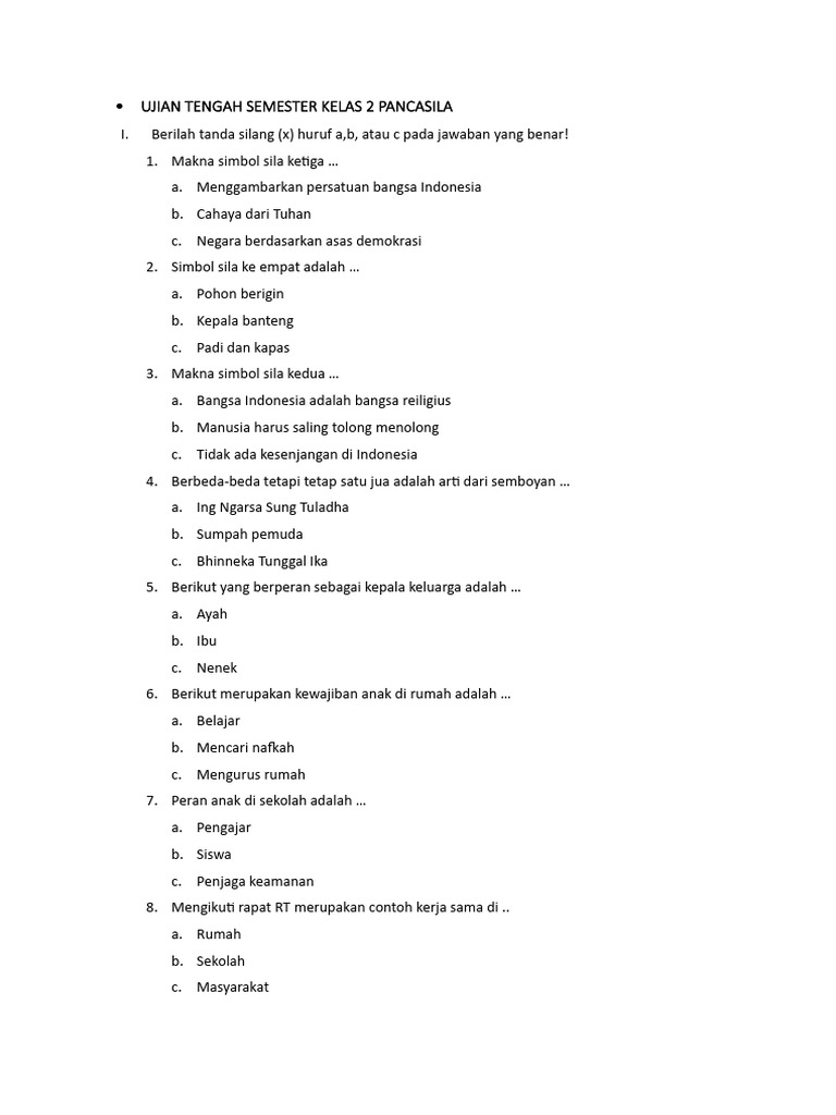 Soal Pancasila Kelas 2 | PDF