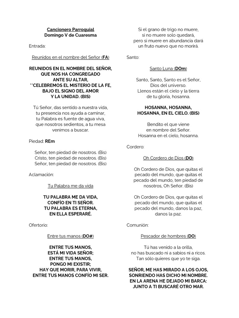 Cancionero Parroquial - V Domingo de Cuaresma | PDF | Cristo (título) | Pecado