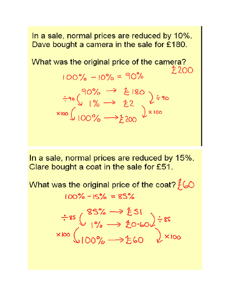 Reverse Percent Examples | PDF