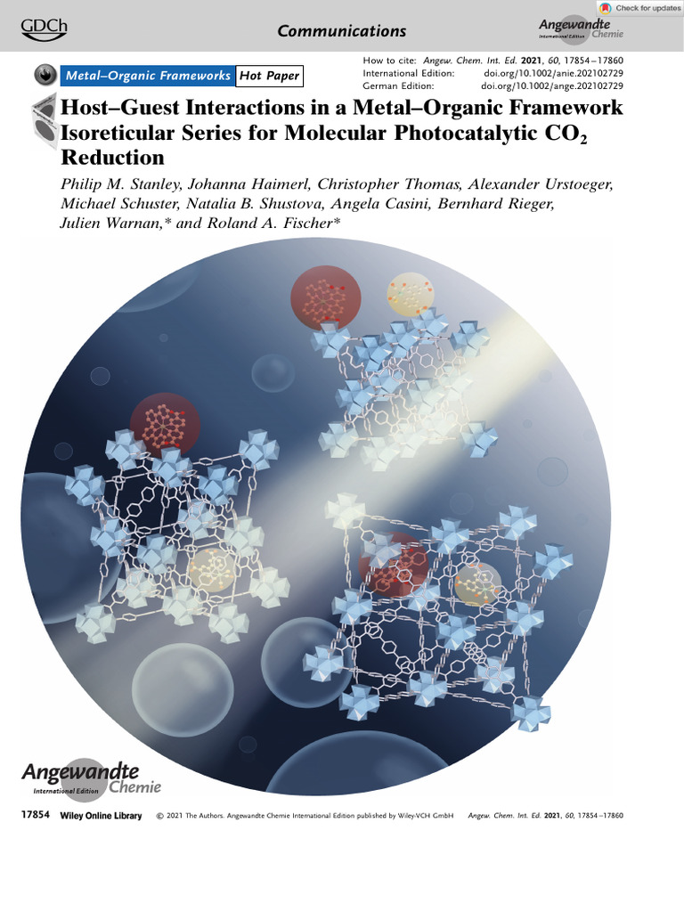 Angew Chem Int Ed - 2021 - Stanley - Host Guest Interactions in A Metal ...