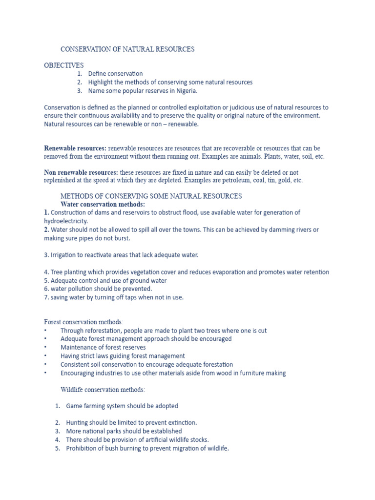 Methods for Natural Resource Conservation | PDF | Conservation Biology ...
