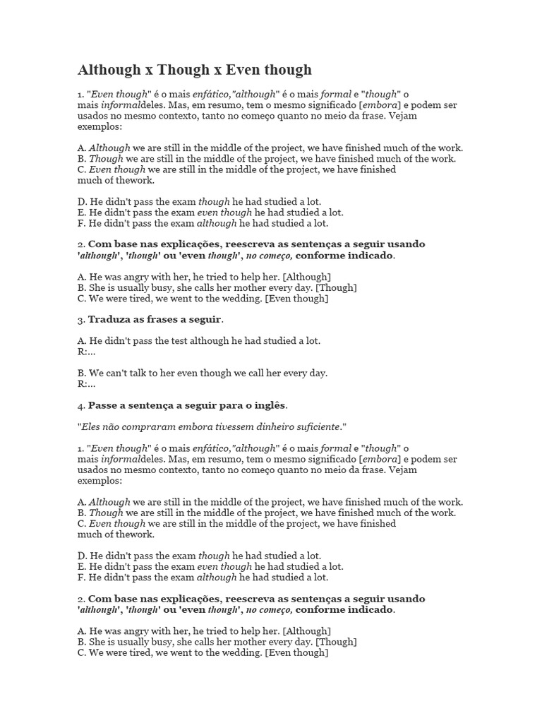 Although X Though X Even Though | PDF