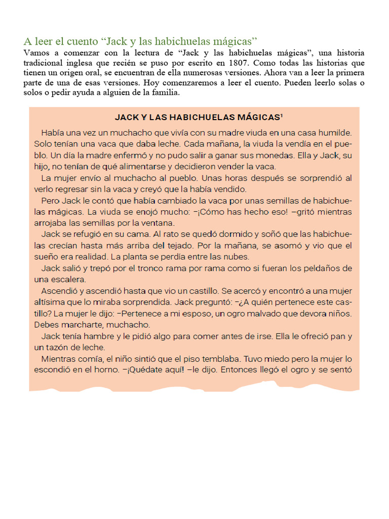 Actividades sobre Jack y las habichuelas | PDF | Jack y las habichuelas ...