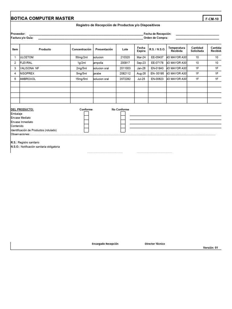 Registro de Recepción de Productos (2) (2) | PDF