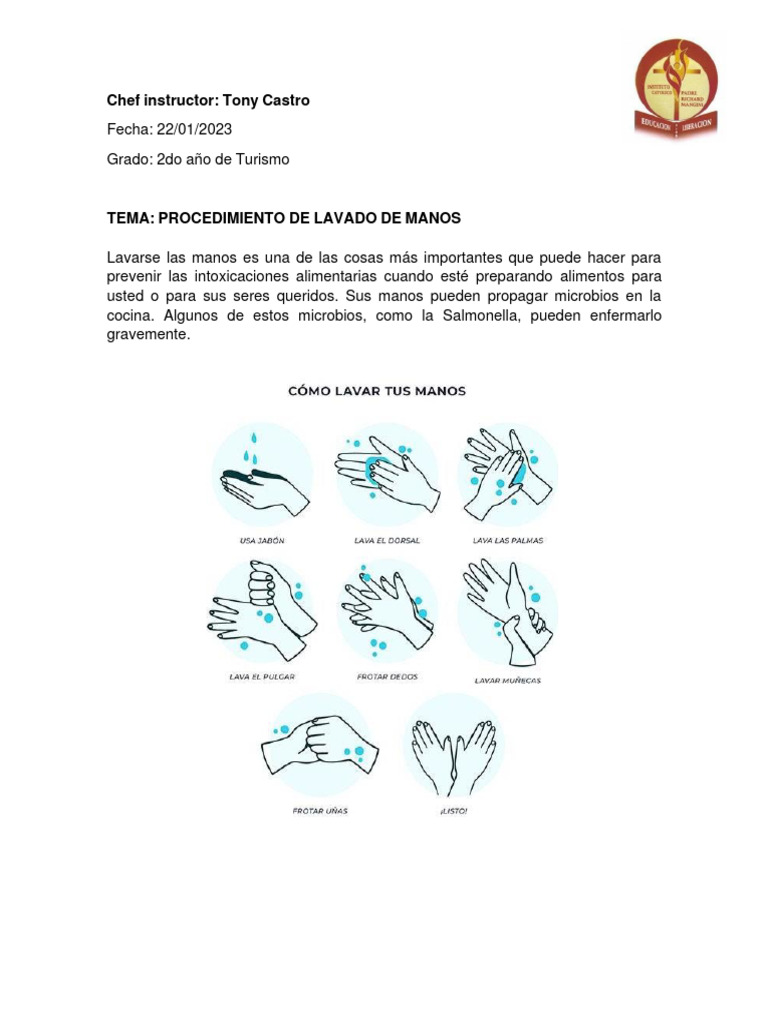 Lavado de Manos, Uso de Tablas, Uso de Cuchillos, Chef Instructor, Tony ...