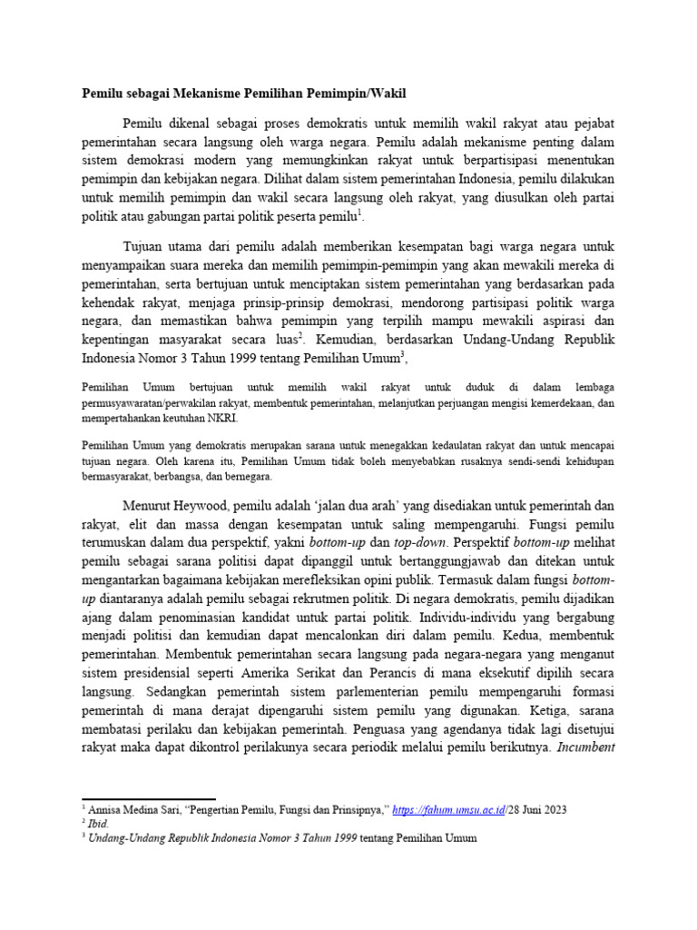 Mekanisme Pemilu dalam Demokrasi Indonesia | PDF