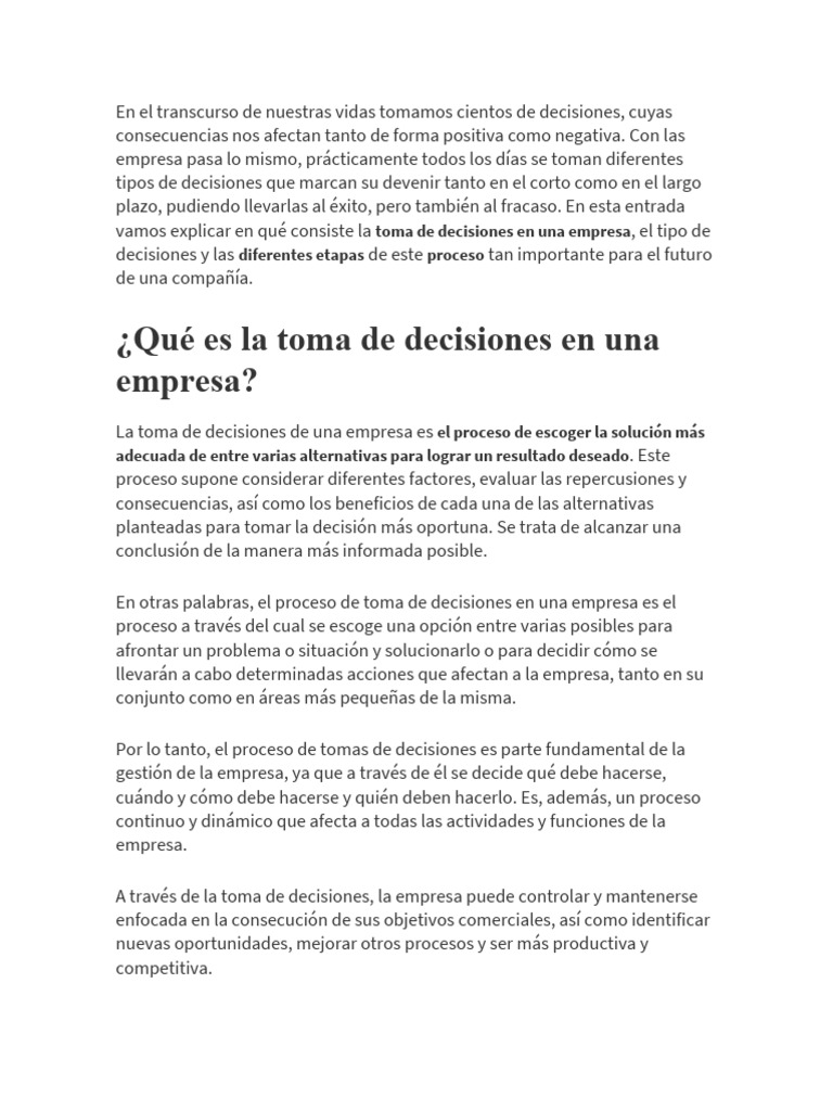 Toma de Decisiones | PDF | Toma de decisiones | Business