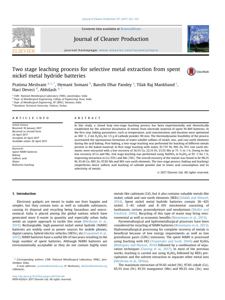 Two Stage Leaching Process For Selective Metal Extraction From Spent ...