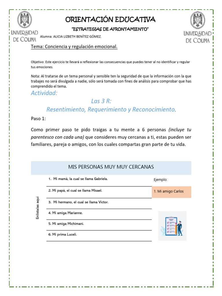 Actividad Conciencia y Regulación Emocional | PDF | Las emociones | Conceptos psicologicos