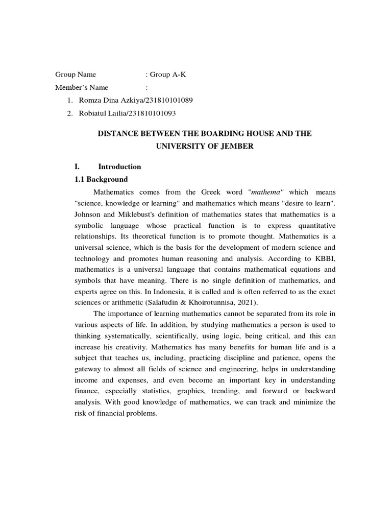 Essay On Mathematics in Everyday Life S1 University of Jember | PDF ...