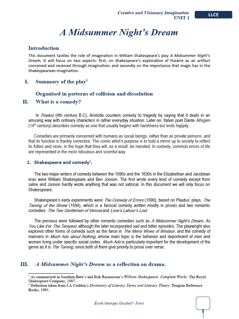1335 16 Unit 1 A Midsummer S Night Dream Theory | PDF | William ...