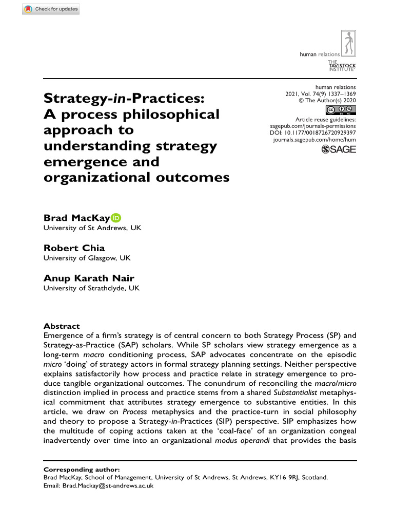 Strategy-in-Practices A Process Philosophical Approach To Understanding ...