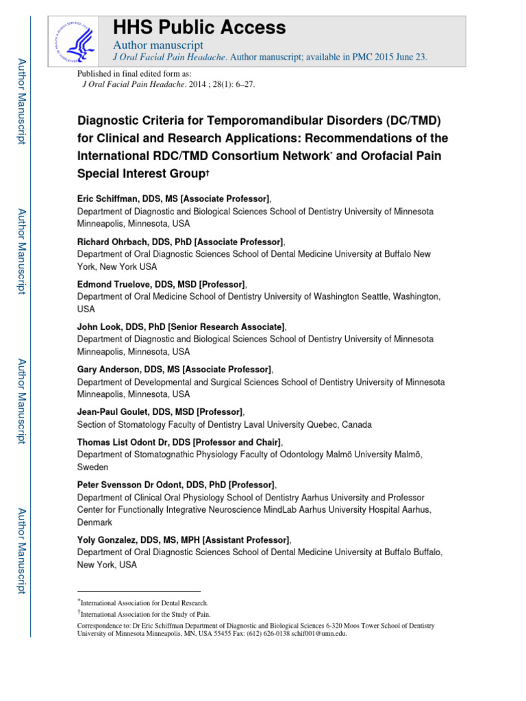 Temporomandibular Disorders DC TMD | PDF | Diagnostic And Statistical ...