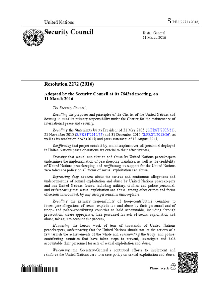 Resolution 2272 | PDF | United Nations | International Relations