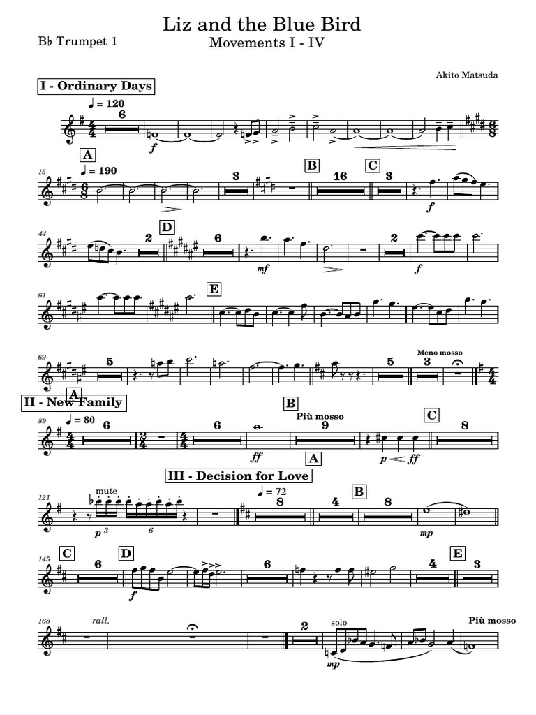 Liz and the Blue Bird: Trumpet Score | PDF | Music Theory | Poetics