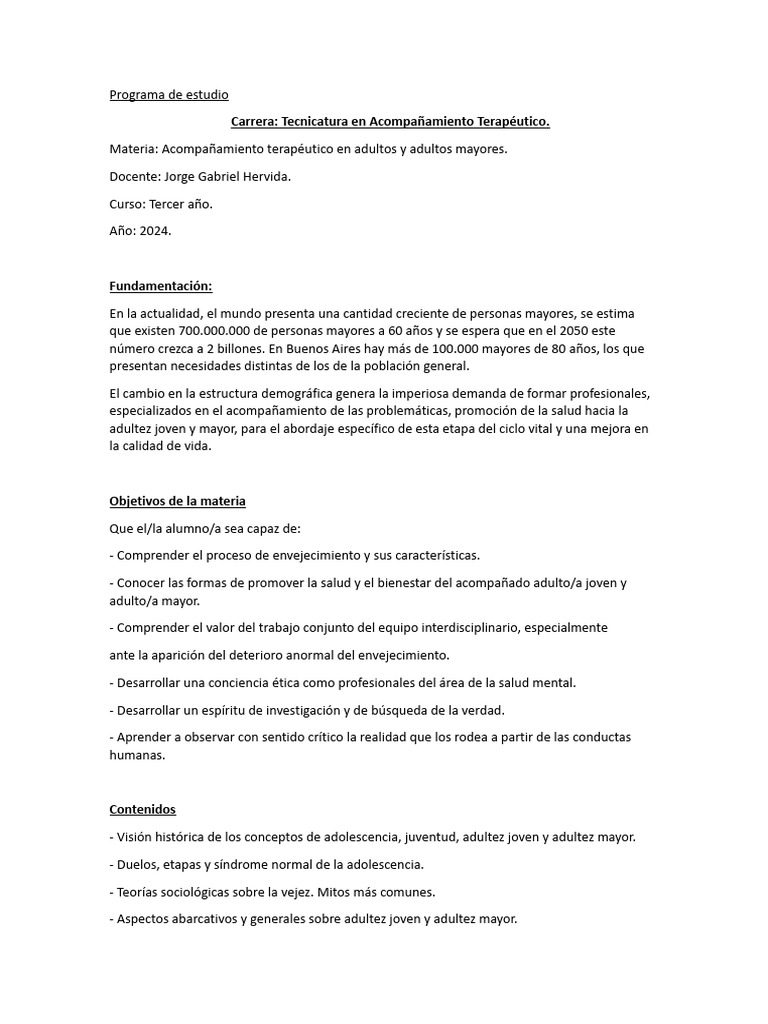 Programa de Estudio 2024 | PDF | Adultos | Vejez