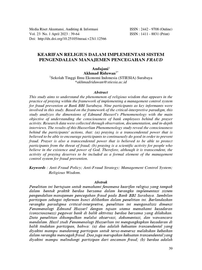 2023-MRAAI-Kearifan Religius SPM Pencegahan Fraud (And-Rid) | PDF ...