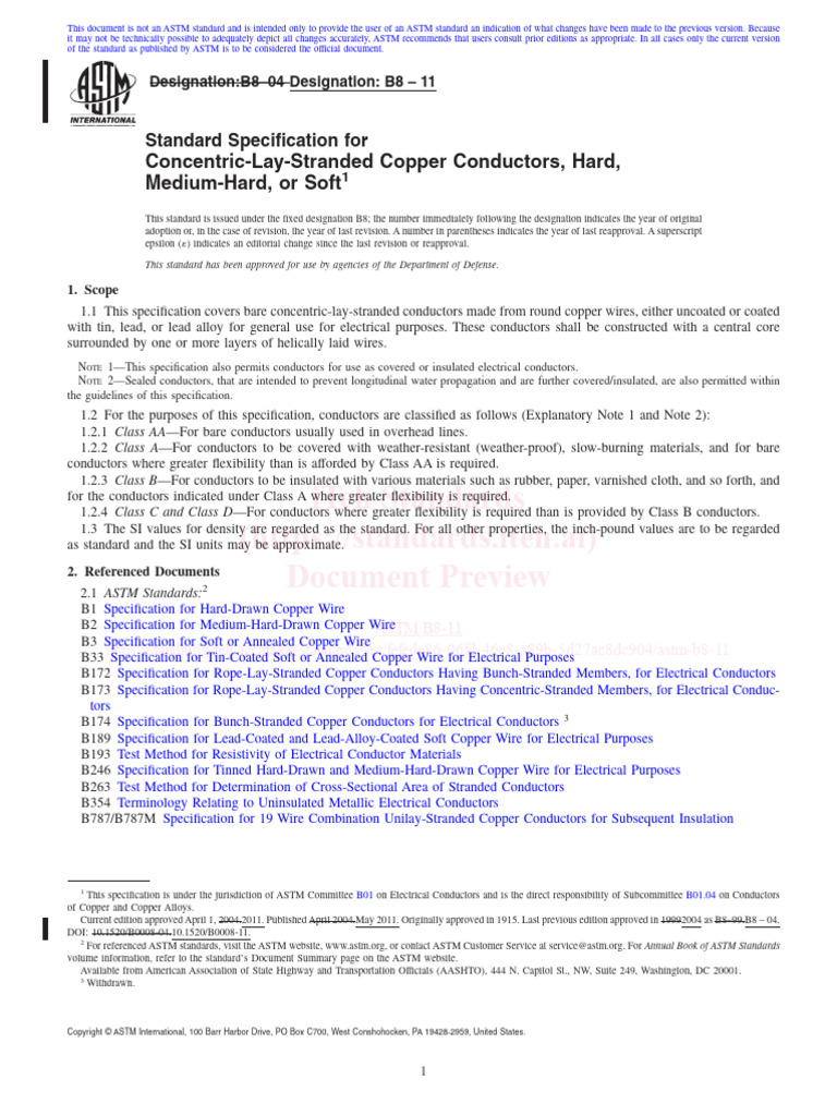 ASTM-B8-11 | PDF | Electrical Conductor | Wire