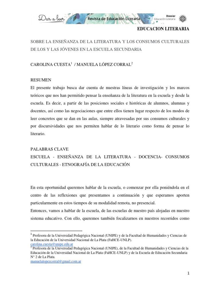 Sobre La Ensenanza de La Literatura y Lo | PDF | Enseñando | Escuelas