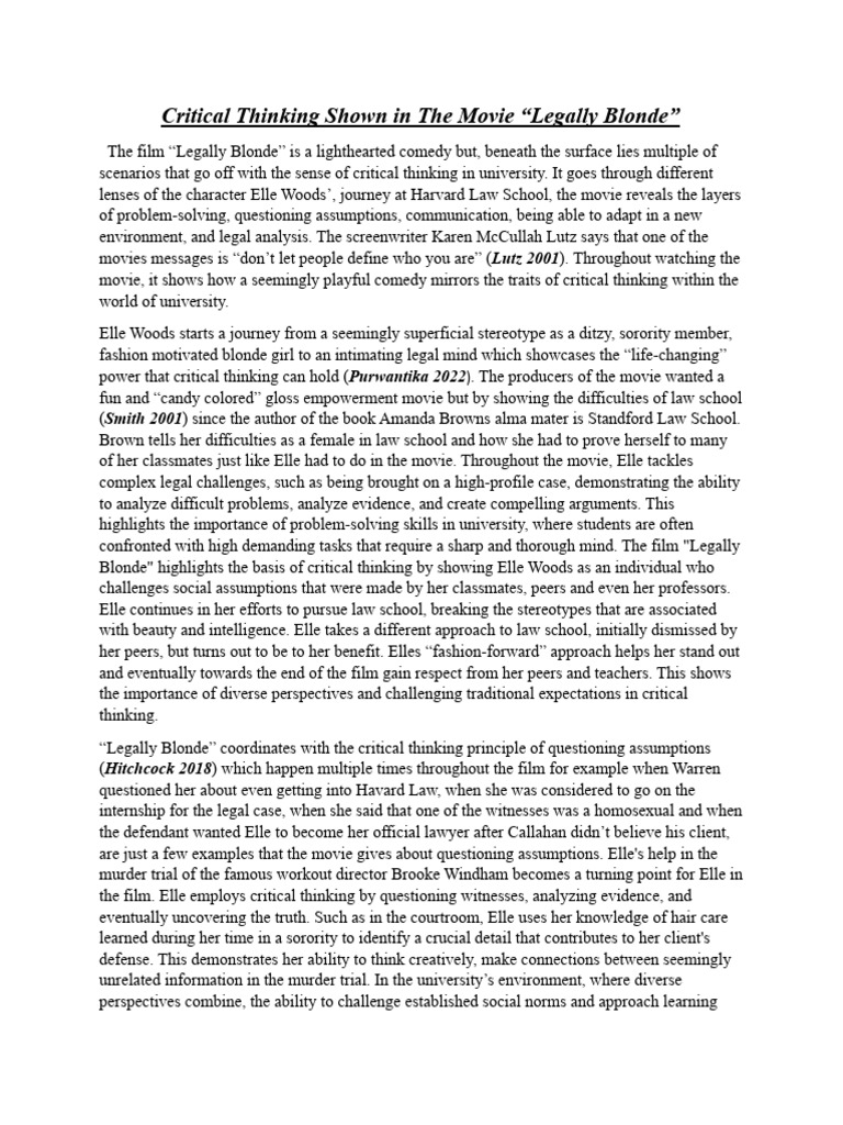 Legally Blonde Critcal Thinking | PDF | Critical Thinking | Thought