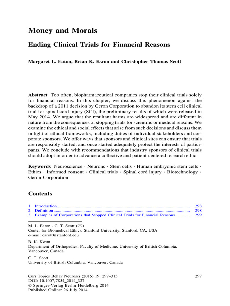 Money and Morals | PDF | Clinical Trial | Informed Consent