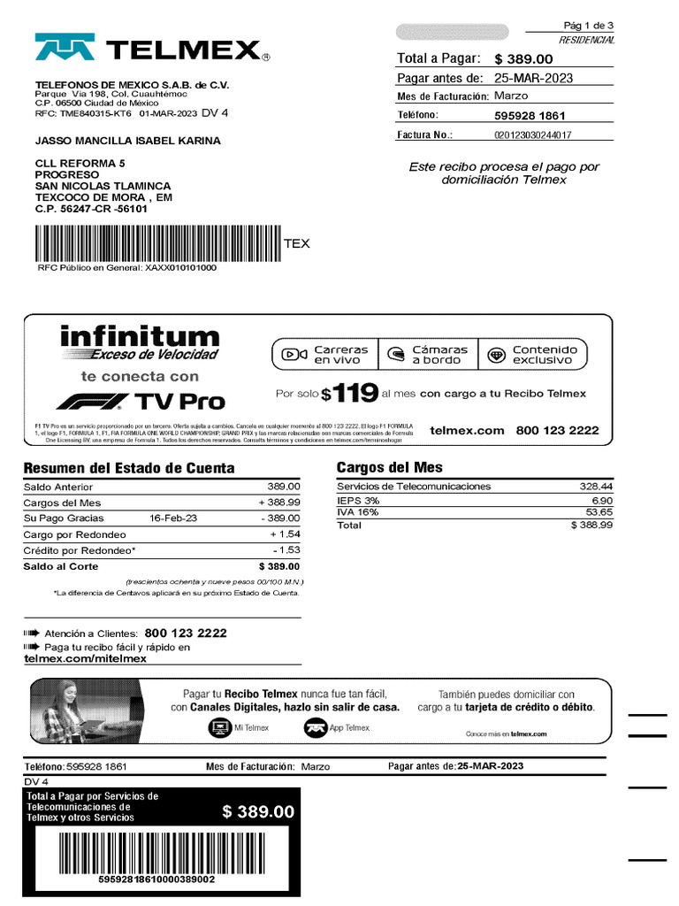 Recibo Telmex | PDF