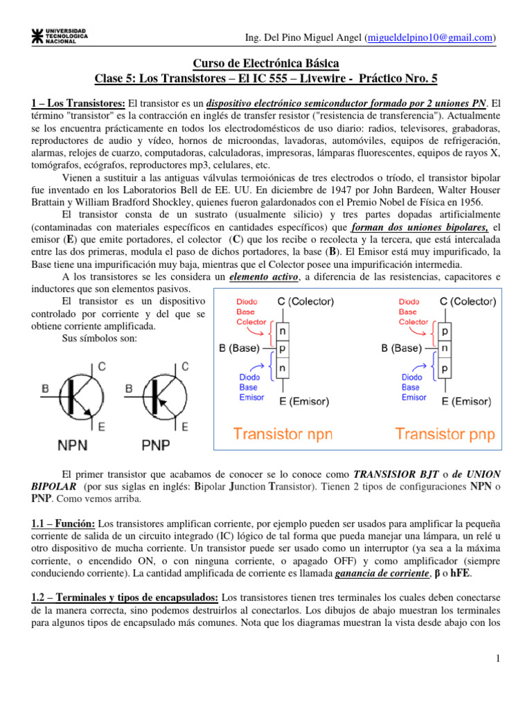 Transistores e IC 555 en Electrónica Básica | PDF | Transistor ...