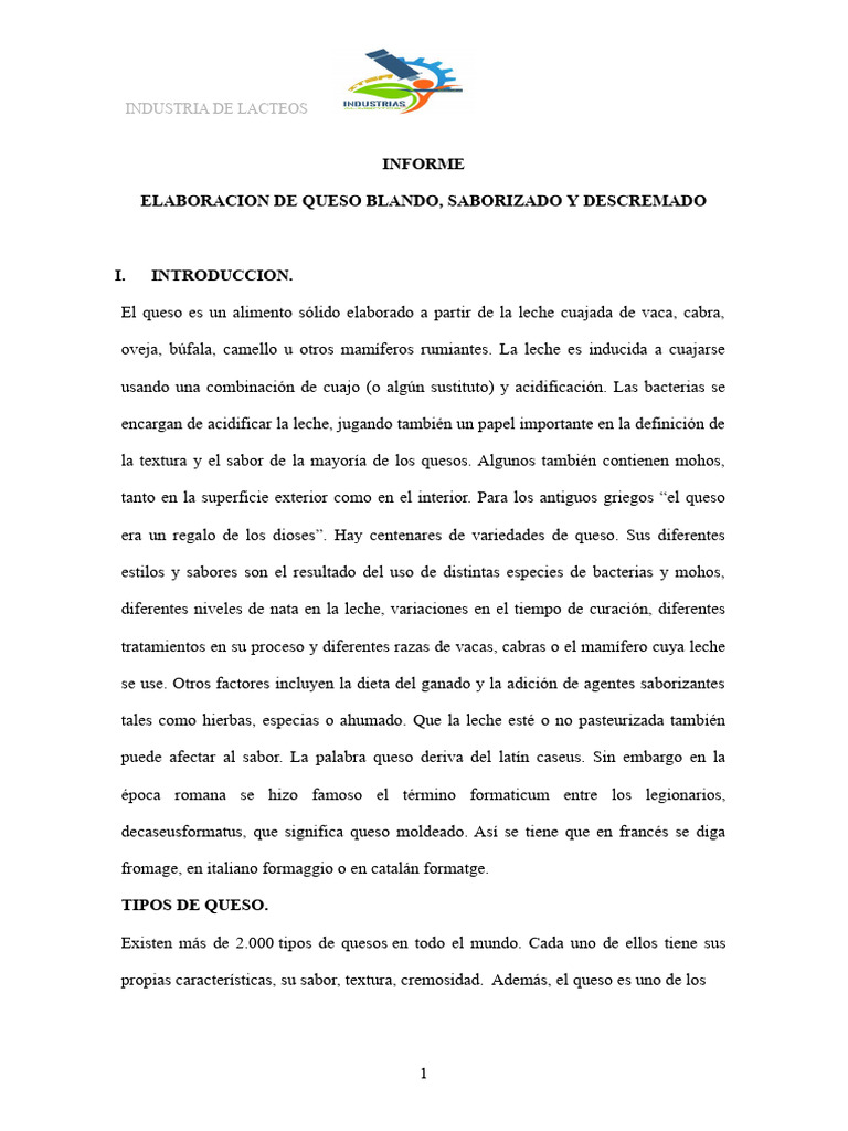 informe queso | PDF | Queso | Leche