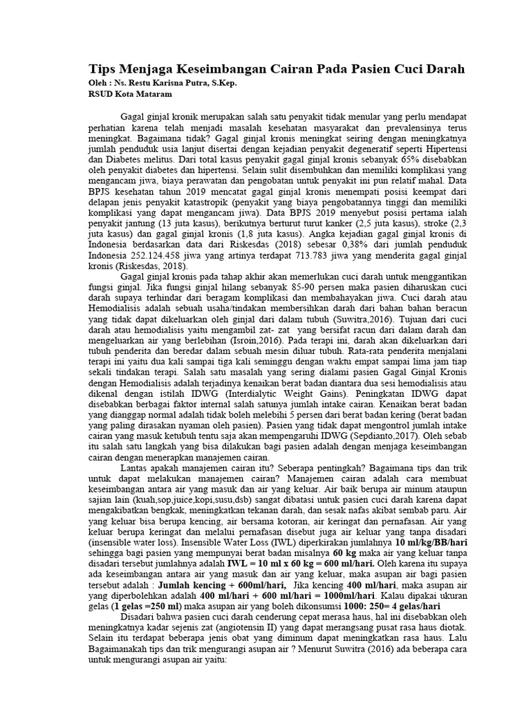 Tips Manajemen Cairan Pasien Cuci Darah | PDF | Sains & Matematika