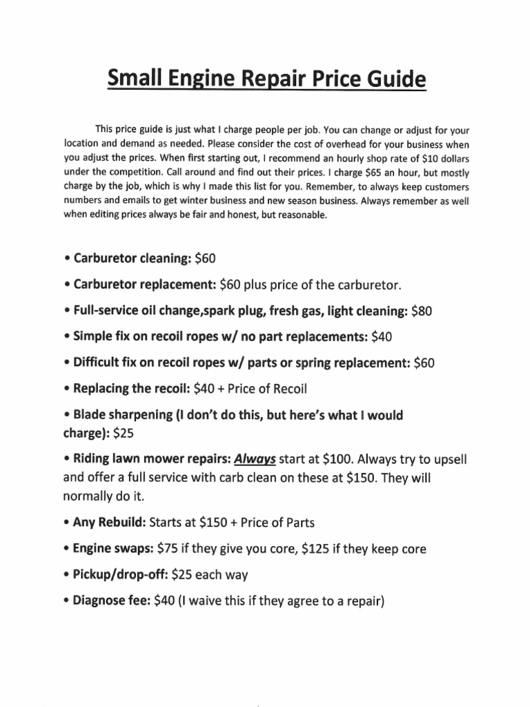 Small Engine Repair Price Guide | PDF