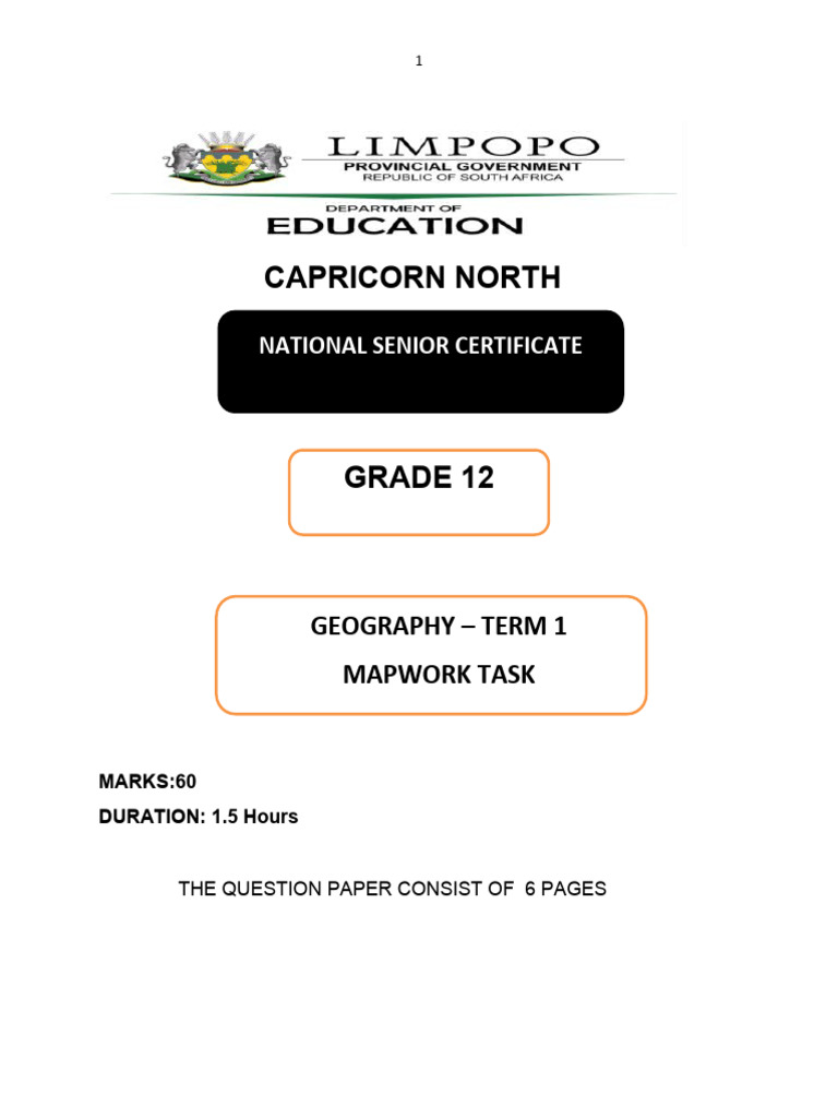 Grade 12 Mapwork Task 2024 | PDF | Topography | Geographic Information ...