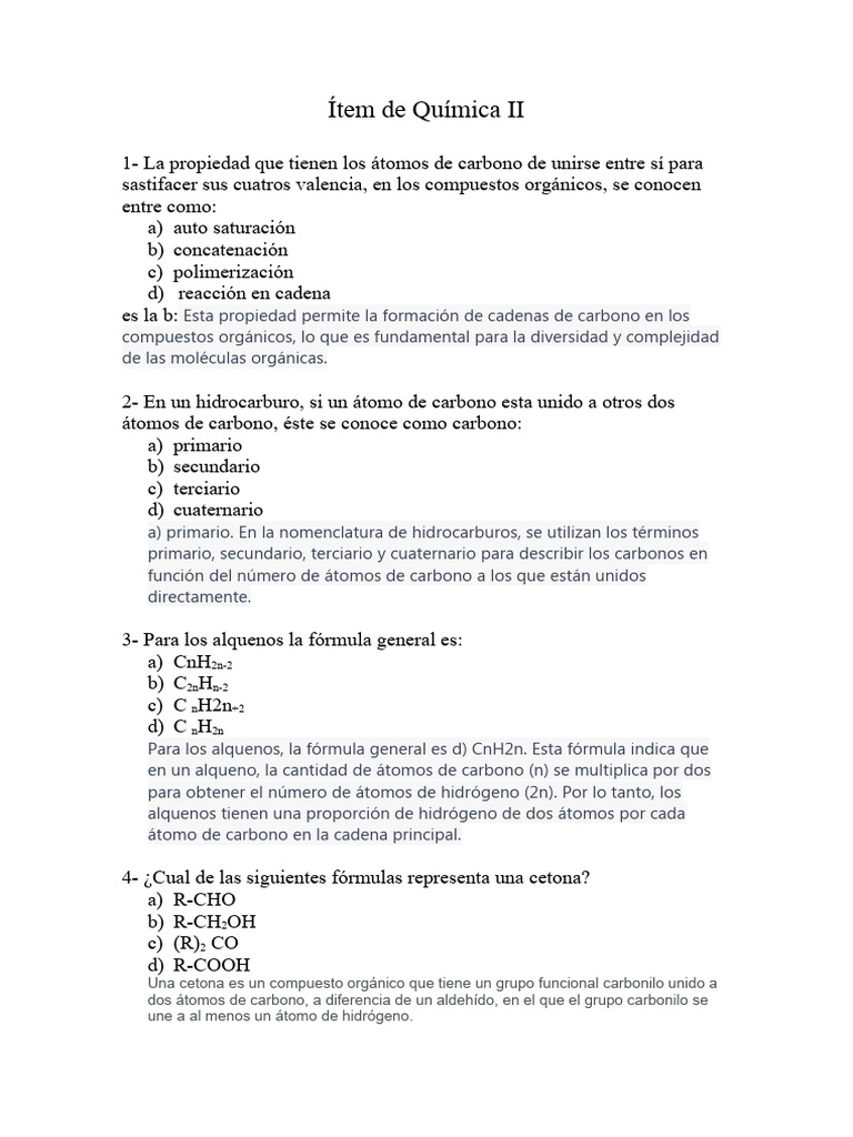 Ítem de Química II | PDF | Cetona | Ester