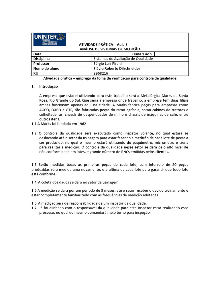 Modelo para Fazer A Ap - Folha de Verificacao | PDF