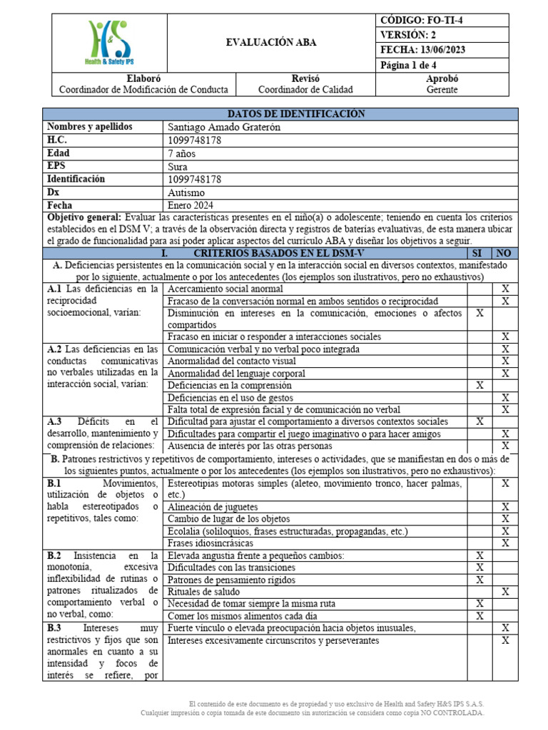Evaluación ABA | PDF | Comunicación no verbal | Comunicación