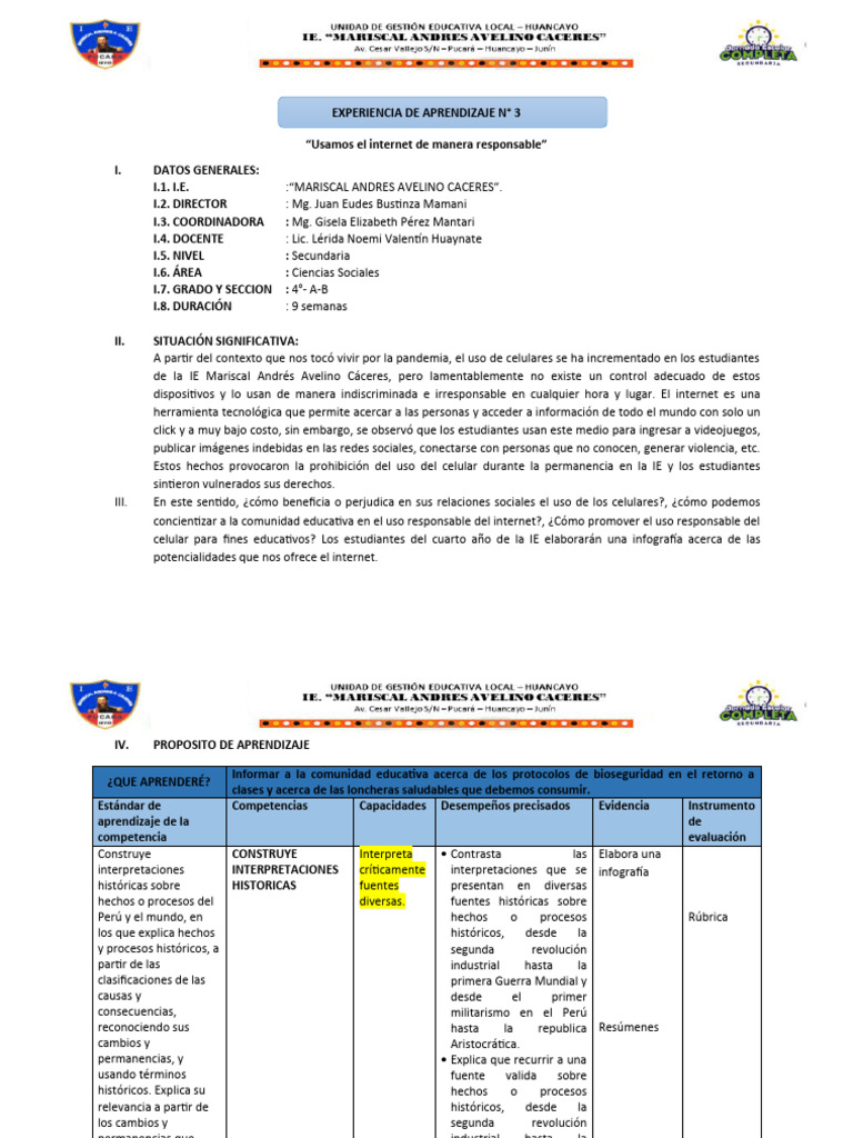 EXPERIENCIA DE APRENDIZAJE #3° - 4to grado-III BIMESTRE-2022 | PDF | Economias